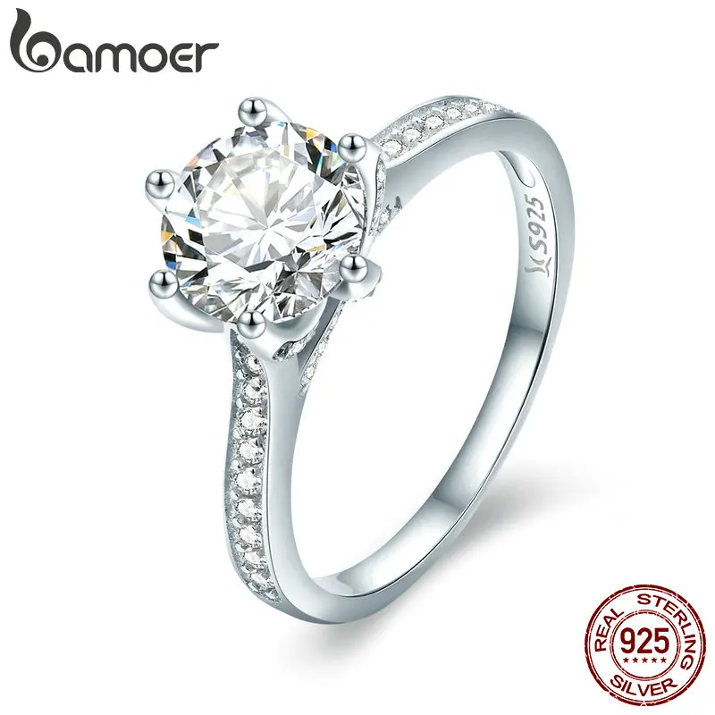 BAMOER-3CT-925-Sterling-Silver-Engagement-Ring-Round-Cut-Cubic-Zirconia-Love-Forever-Band-for ...