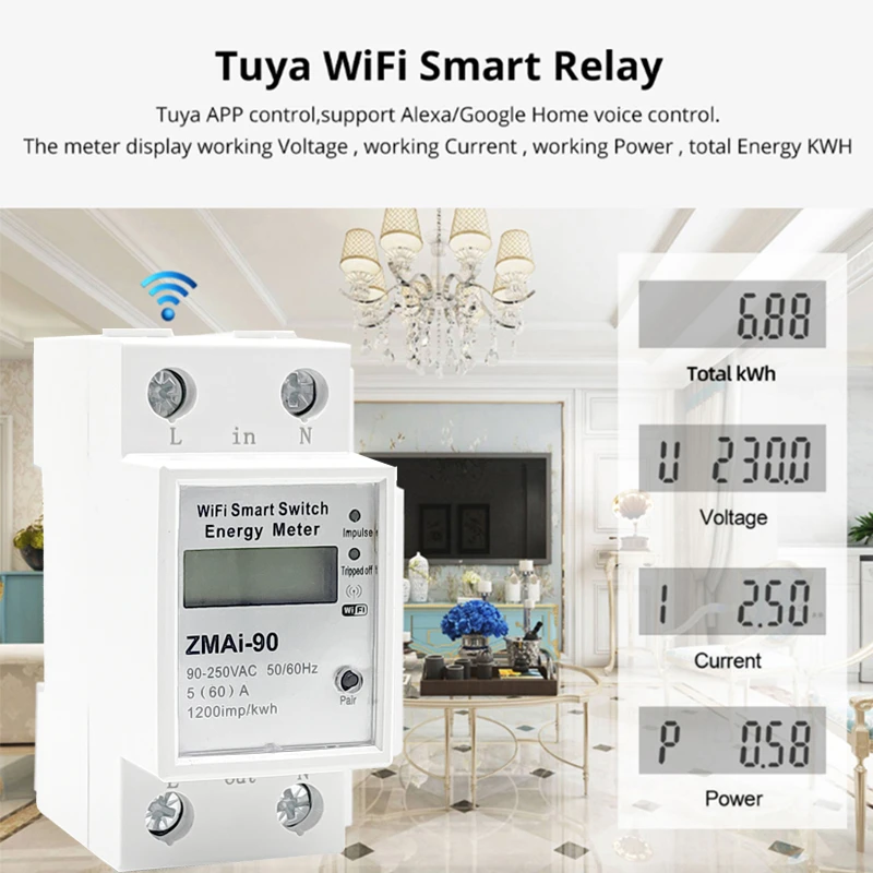 5(60)a Wifi Kwh Meter Digital Electric Consumption Kwh Din Rail Smart ...