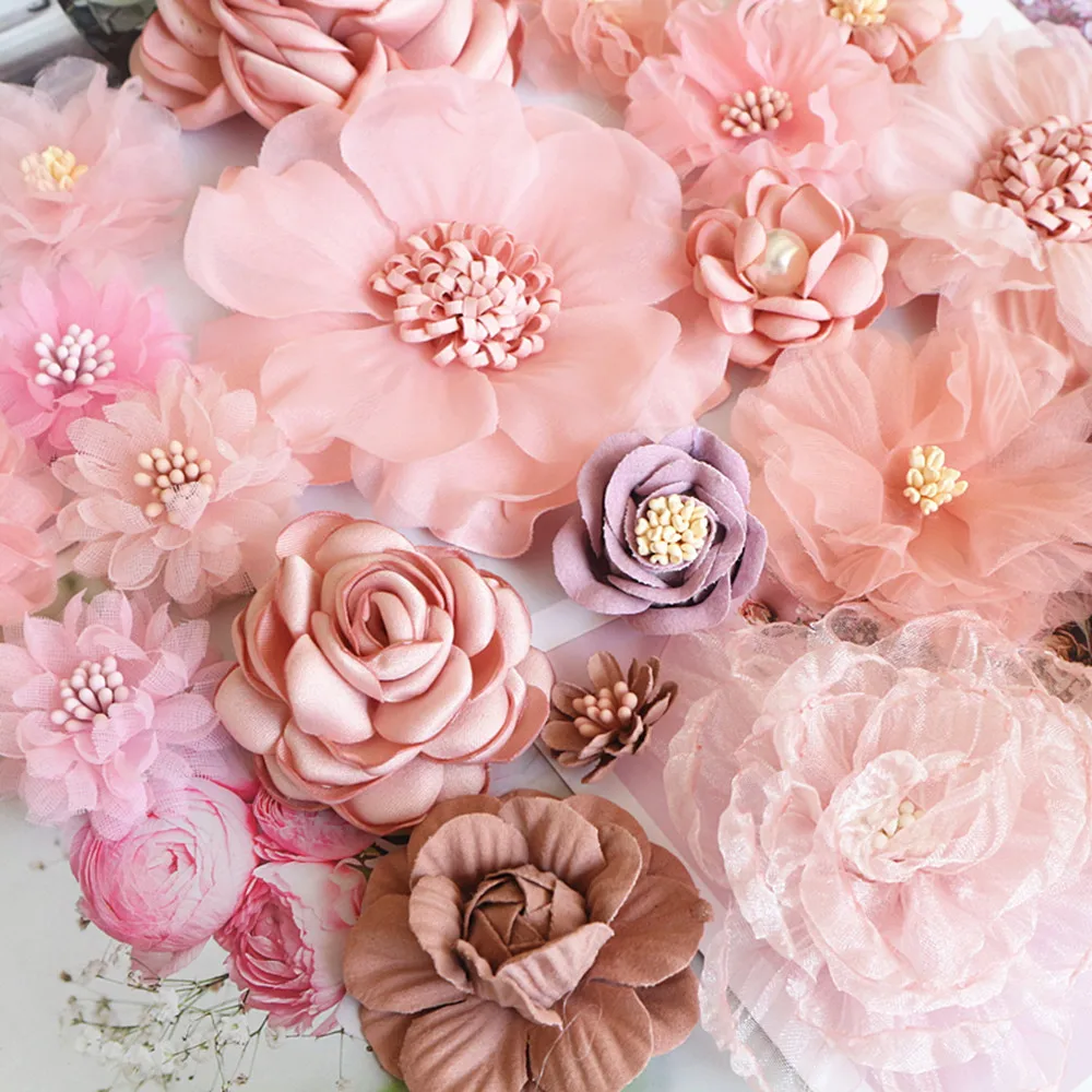 10PCS-Lot-Pink-Series-Handmade-Rose-Chiffon-Fabric-Artificial-Flowers ...