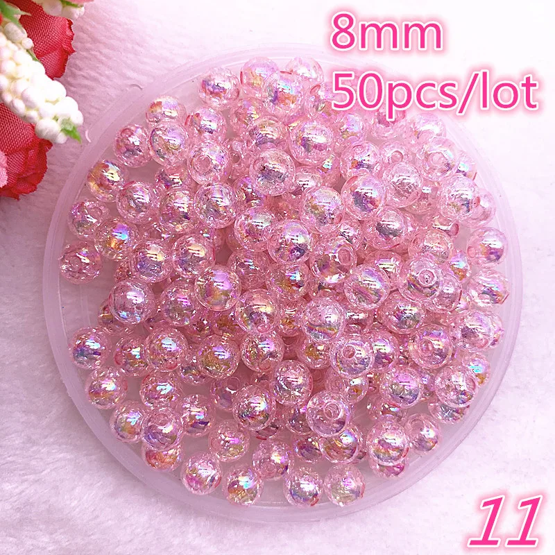 New 50 Pcs/lot 8mm Transparent Broken Flower AB Color Round Beads Loose ...