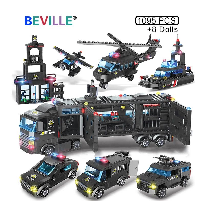 1095pcs City Police Station Building Blocks Swat Team Truck, 56% OFF