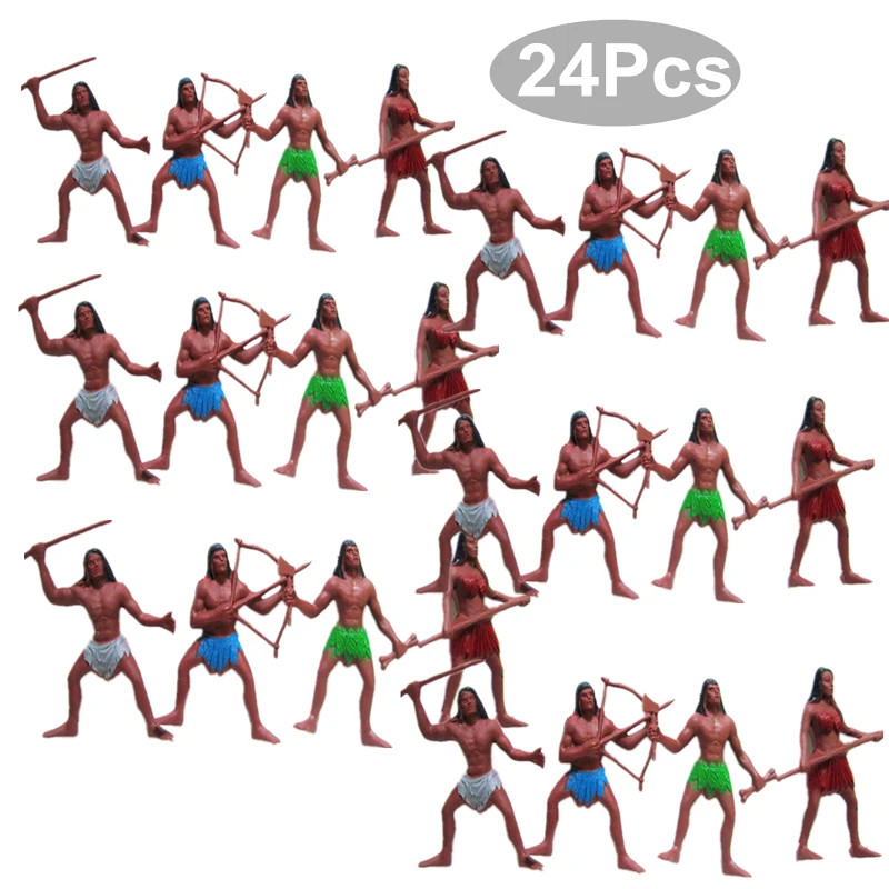 24 PCS Soldiers Models Military Plastic Toys Primitive Tribe Classic ...