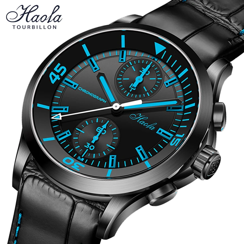 Haofa Pilot Watch Men Automatic Chronograph Sapphire Mechanical 40mm ...