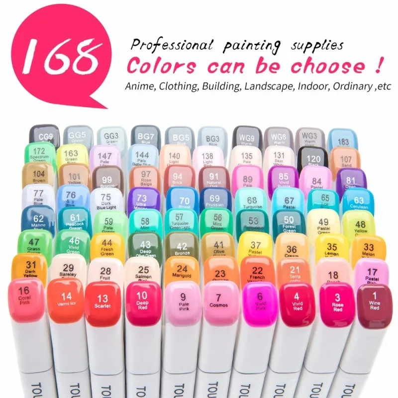 T7-168-Color-Sketch-Marker-Alcohol-Based-Art-Graphic-Drawing-Dual-Tip ...