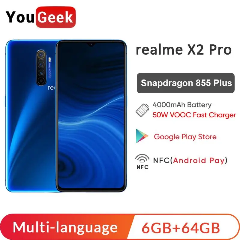 Realme X2 Pro X 2 6GB 64GB 6,5 ''мобильный телефон Snapdragon 855 Plus 64MP Quad camera телефон ...