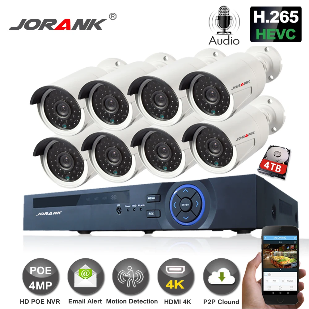 H.265 8CH 48V POE NVR DVR CCTV 시스템 8 조각 4MP POE Ip 카메라, 2592*1520 IR 야간 ...