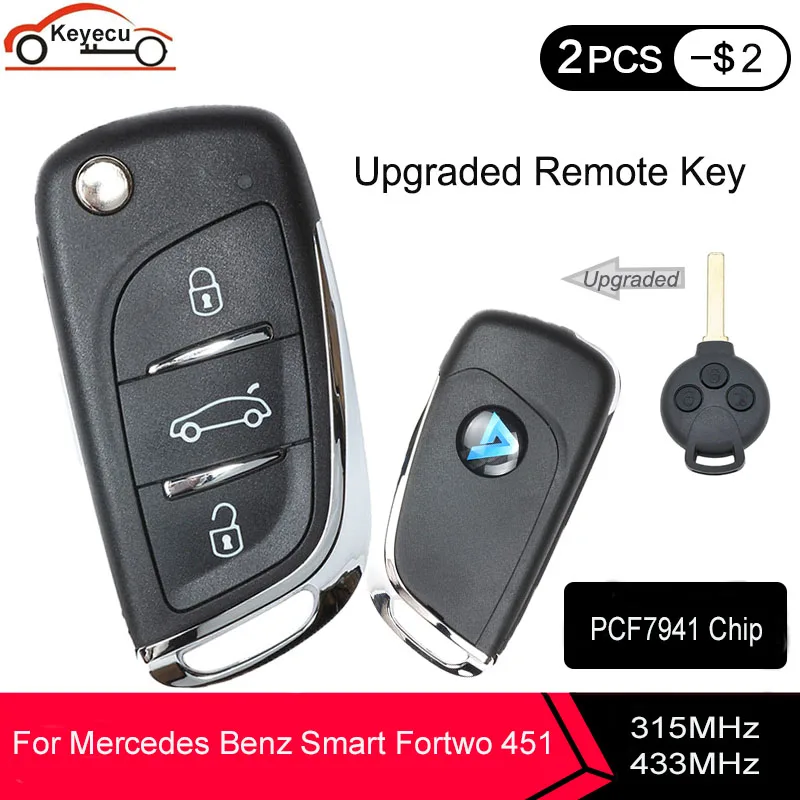 KEYECU Upgraded Flip Remote Car Key Fob 3 Button 315/433MHz PCF7941 for ...
