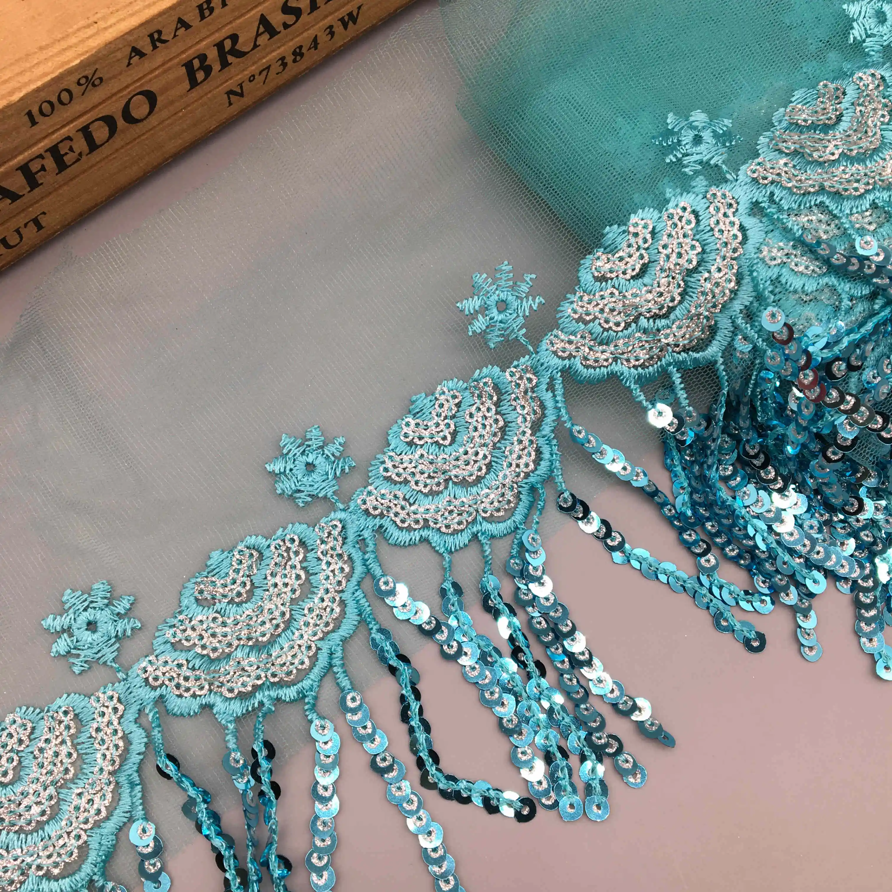 1-yard-9cm-Blue-Sequined-Lace-Ribbon-Shiny-Trims-Fabric-Embroidered ...