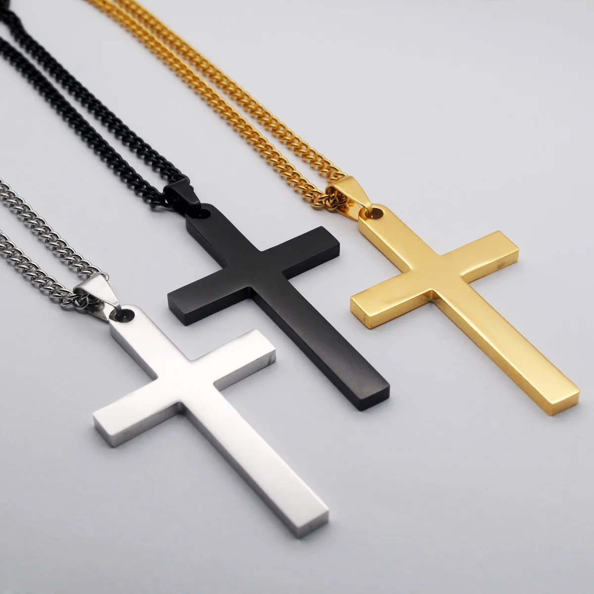 Simple-Stainless-Steel-Cross-Pendant-Necklace-For-Men-Christian-Chain ...