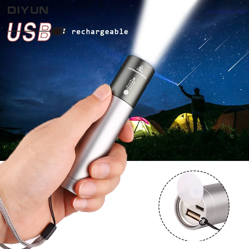 Мощный светодиодный фонарик USB Перезаряжаемый дальний фонарь lanterna ...