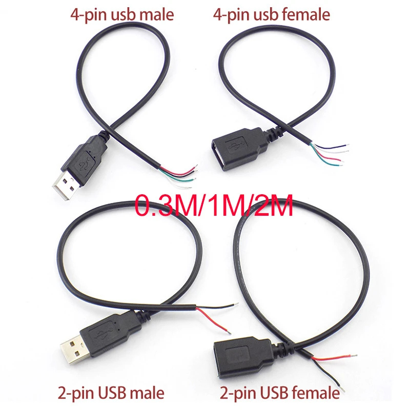 1m 2m 2 Pin 4 Pin Usb 2.0 A Female Male Jack Power Charge Charging Deta ...