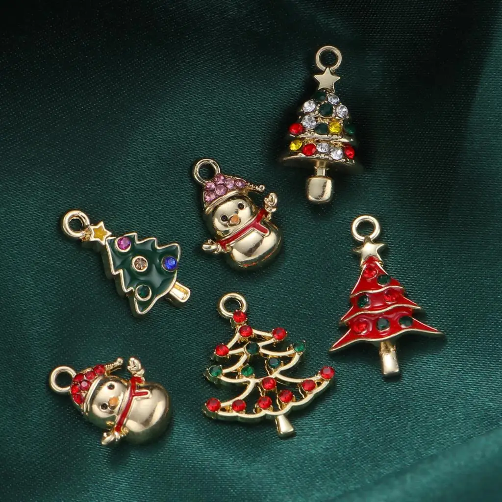 Doreen Box Christmas Charms Pendants Gold Color Multicolor Rhinestone ...