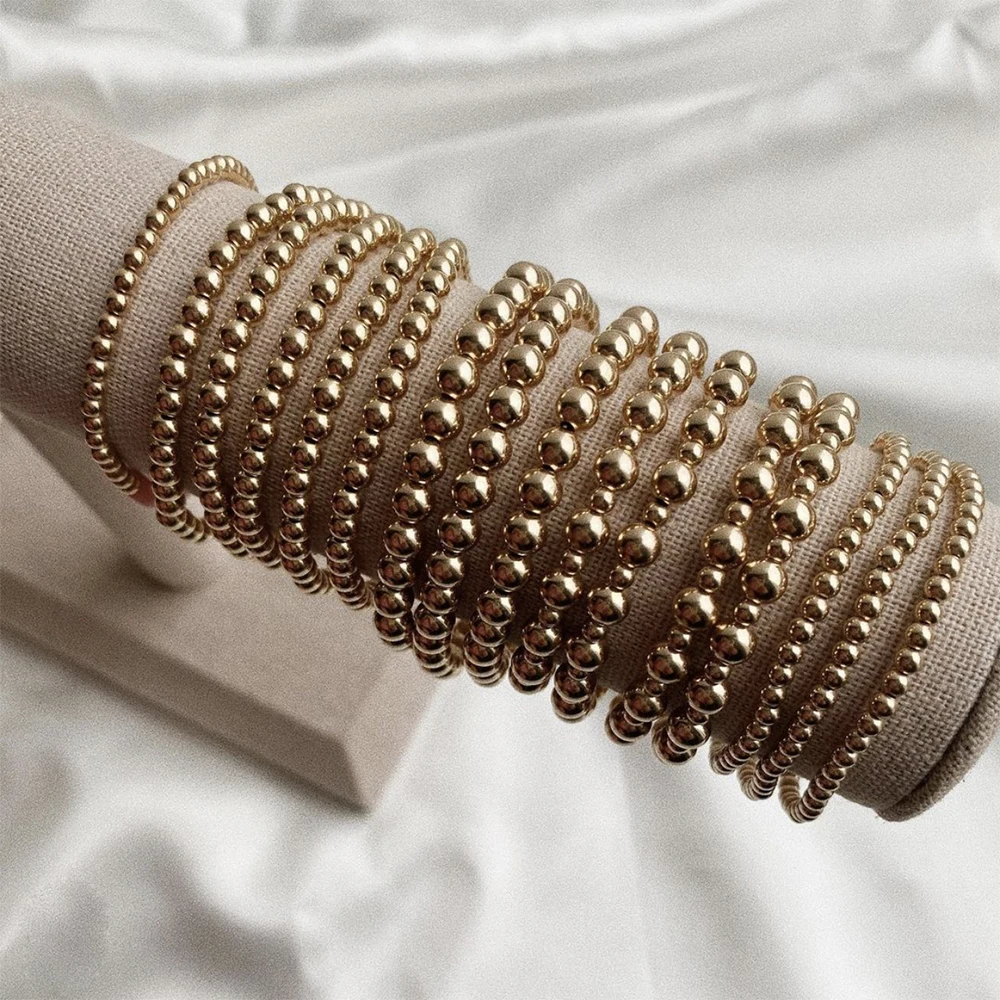 6MM-8MM-10MM-Gold-Color-Beads-Bracelet-for-Women-Trendy-Statement-Big ...