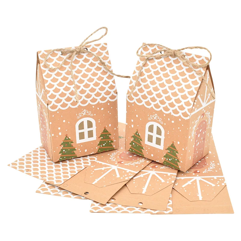 5/10pcs Christmas House Shape Candy Box Gift Bags Xmas Diy Cookie Candy ...