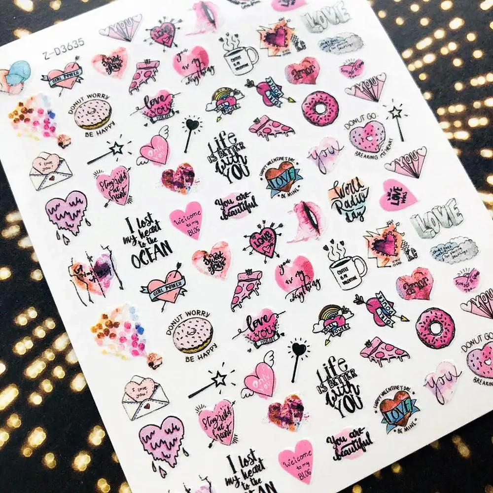 ZD 3635 serie PINK cake candy Bar code 3d nail art stickers decal ...