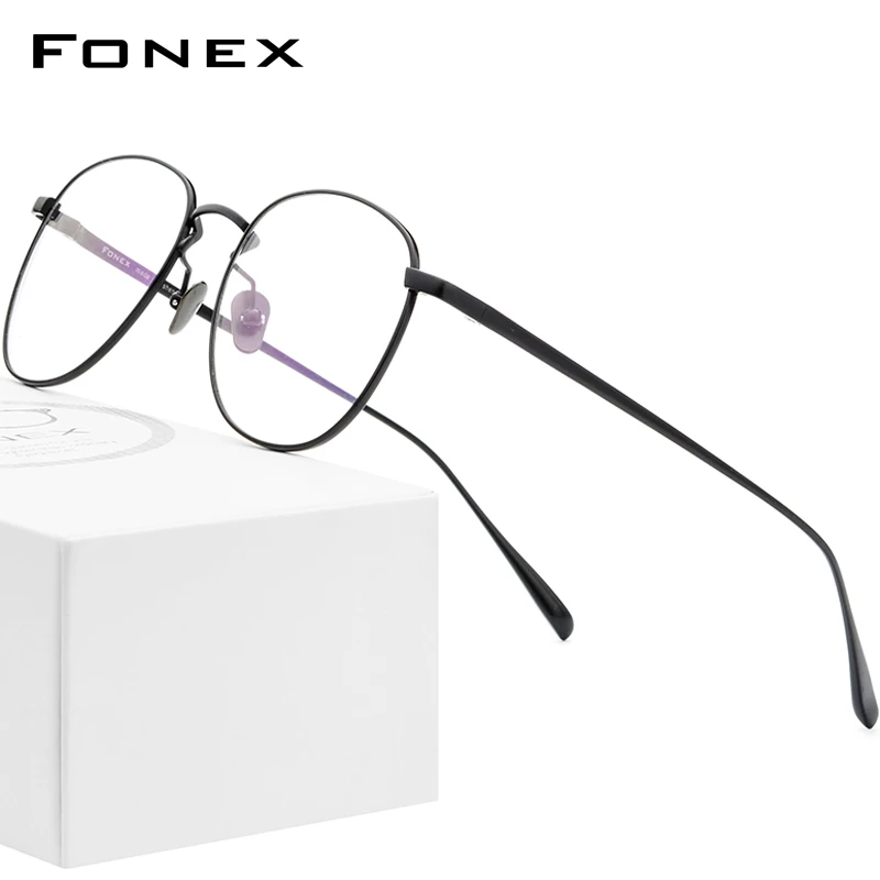 FONEX Pure Titanium Glasses Frame Men Ultralight Round Myopia Optical ...