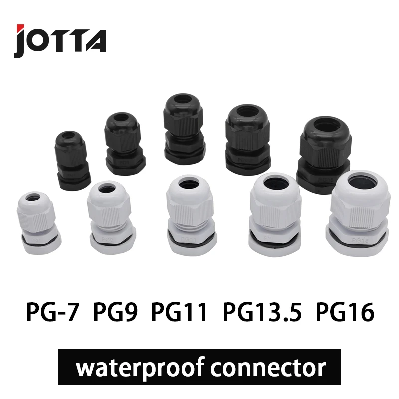 Waterproof Cable Gland 10pcs Cable Entry Ip68 Pg7 Pg9 Pg11 Pg13.5 Pg16 White Black Nylon Plastic ...
