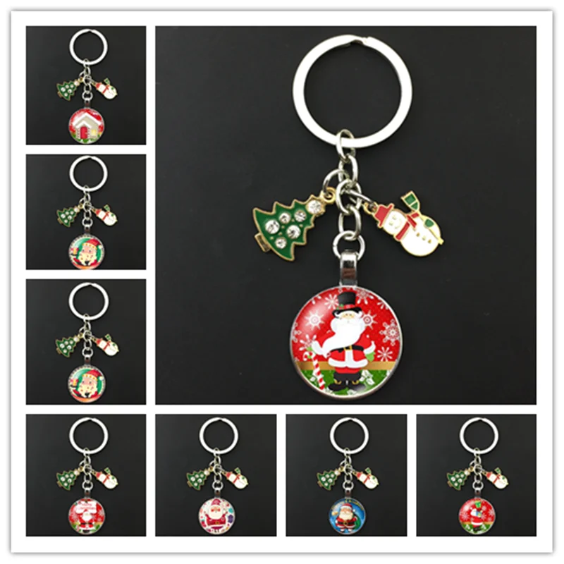 New Fashion Hot Sale Christmas Pendant Glass Keychain Santa Claus ...