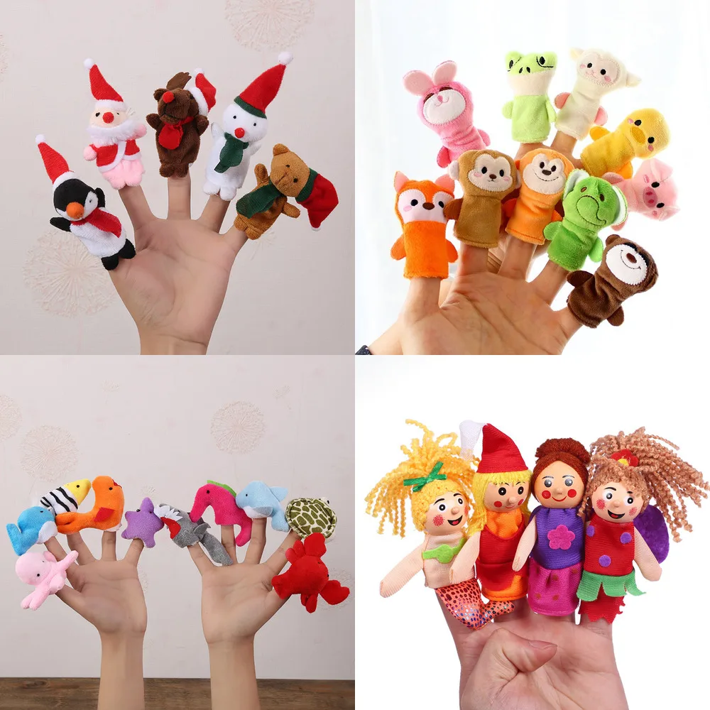 Finger Puppets Baby Christmas Animals Plush Doll Hand Cartoon Family ...
