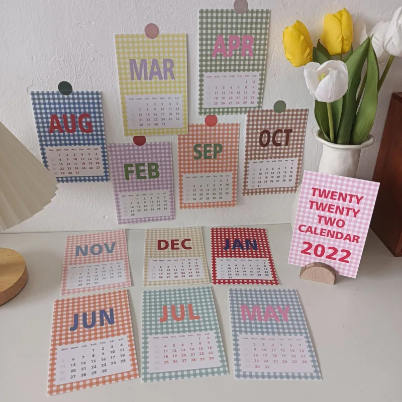 2022-Retro-Checkered-Calendar-Card-Set-Korean-Ins-Home-Decor-Background ...