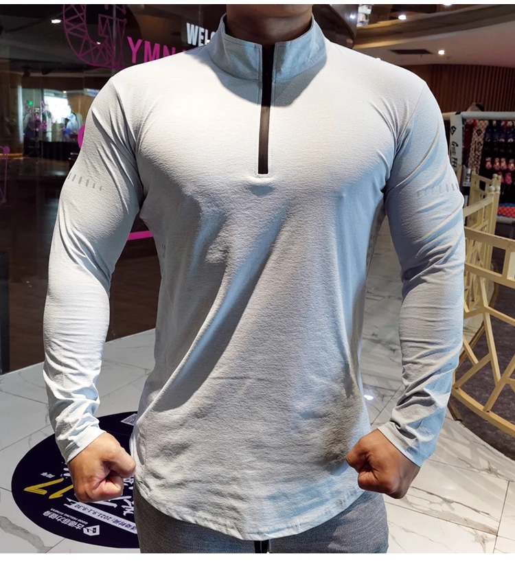 Compression Long Sleeve Men's Cotton Zipper Gym T Shirt - Men's Fitness ...
