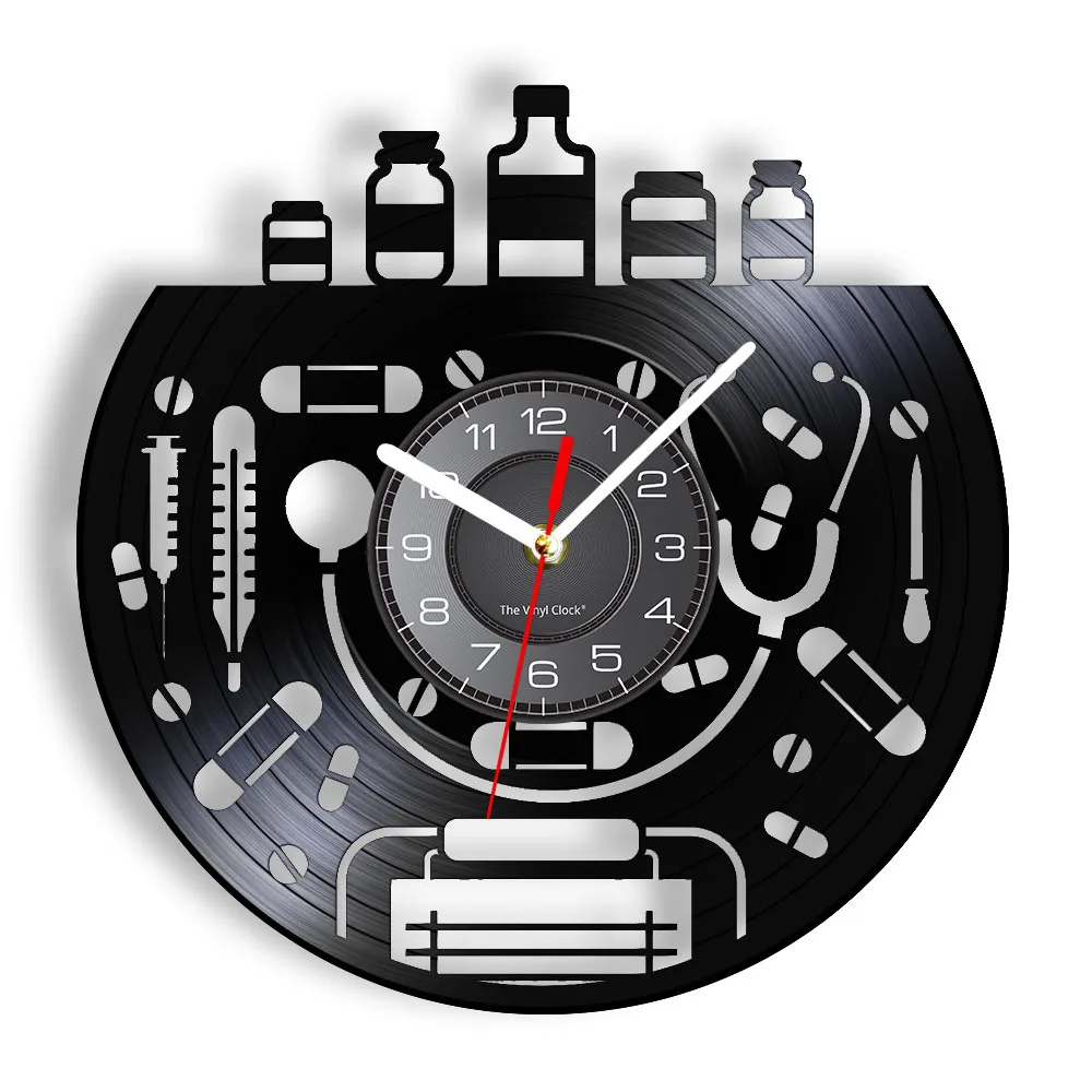 Physician-Equipment-Vinyl-Record-Wall-Clock-Phd-Doctor-Nursing-Tools ...