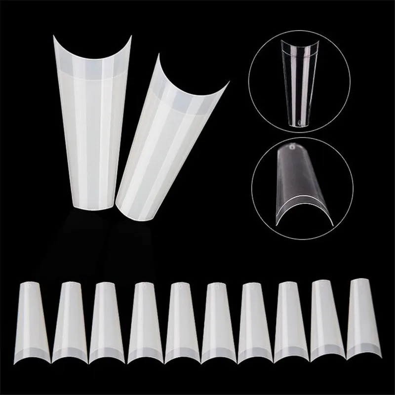 1 Pack 500 Pcs White Clear French False Acrylic Nail Long Flat Head ...