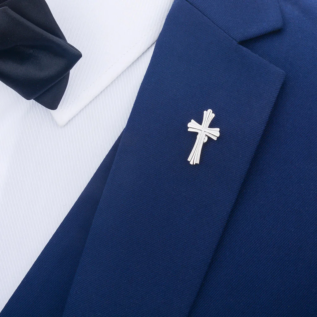 Mens Silver Cross Smooth Metal Brooch Pin Brooches Jewelry Exquisite ...