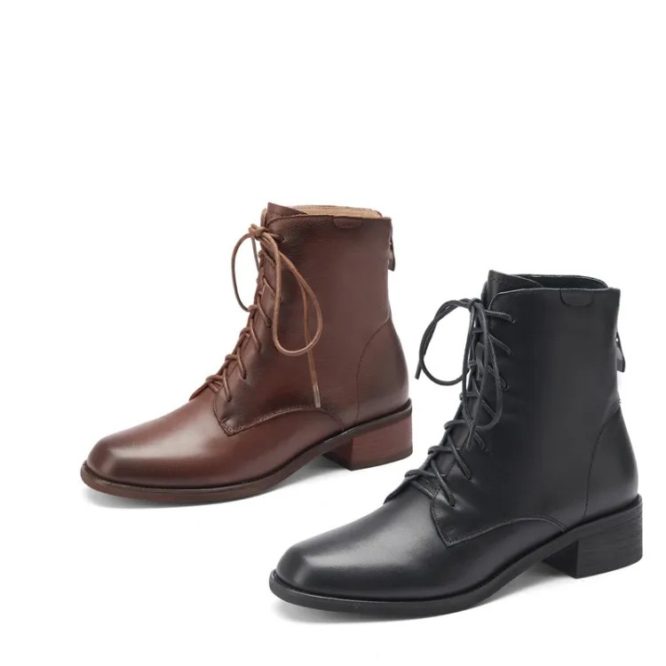 Rarove Autumn Women Shoes Genuine Leather Chunky Heel Winter Women Boo