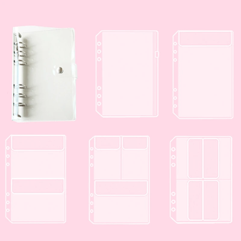 A5/Set PVC Soft Clear Binder Cover Shells 6Ring Budget Pocket Zipper ...