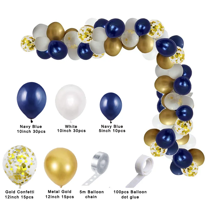 Paper & Party Supplies 102pcslot Navy Blue Gold Metallic Balloon Arch ...