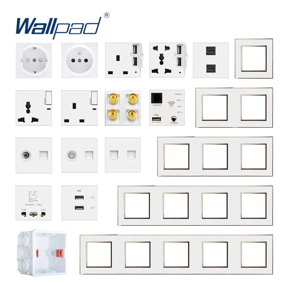 Wallpad DIY Module White Acrylic Panel With Gold Border Wall Power ...