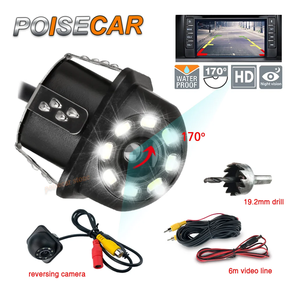 8 Led lights HD Night Vision Rear View Camera 170 Degree Wide Angle ...
