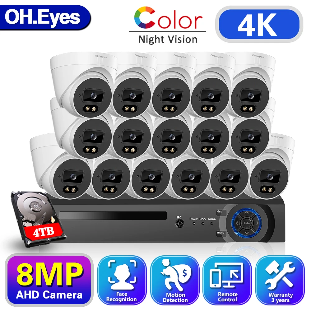 Oh.eyes 4k Dvr Cctv Camera Security System Kit 8mp 16ch Outdoor Color ...