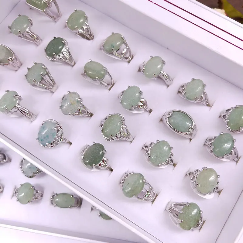 2PCS-Random-Natural-Stone-Finger-Rings-For-Women-Oval-Shape-Real ...