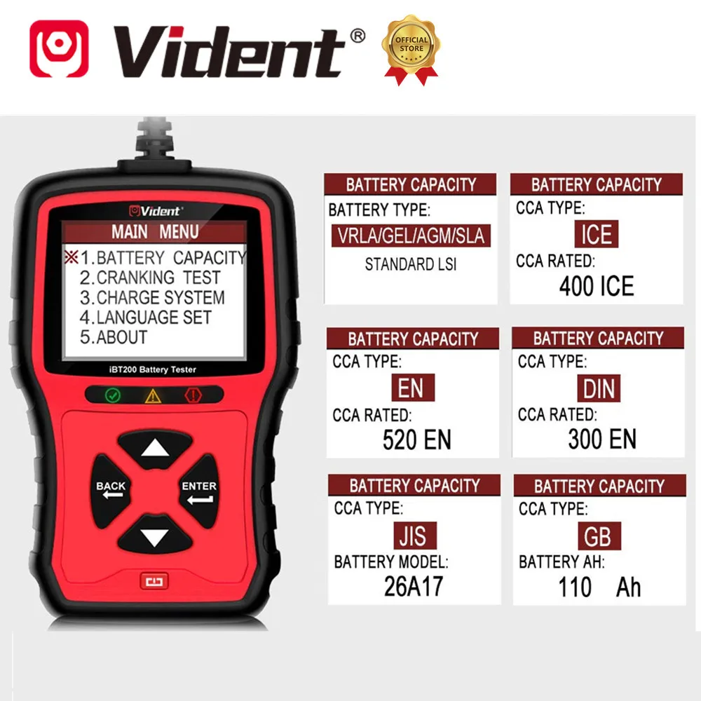 Vident Ibt200 12v Car Battery Tester 24v Heavy Duty Trucks Charger ...