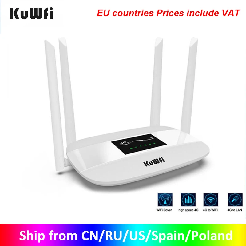 KuWFi Desbloqueado Enrutador inalámbrico 4G LTE 300Mbps Enrutador inalámbrico para interiores ...