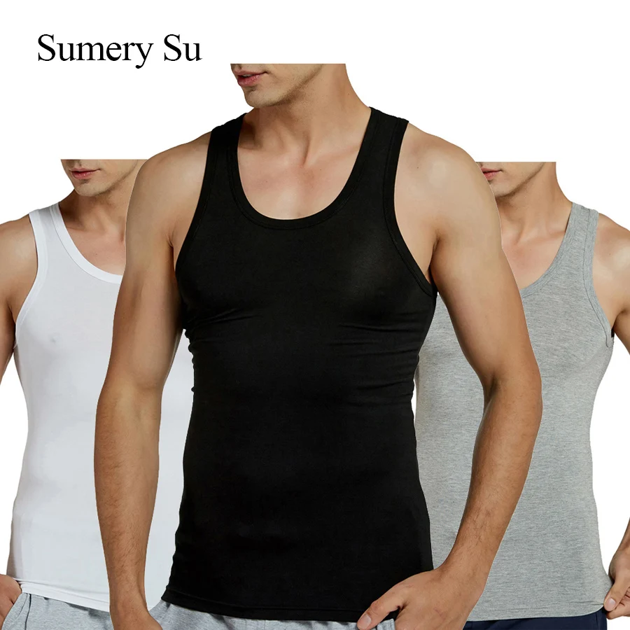 2 PCS/Lot Tank Tops Men Modal Full Stretch Fitness Cool Summer Gym Vest ...