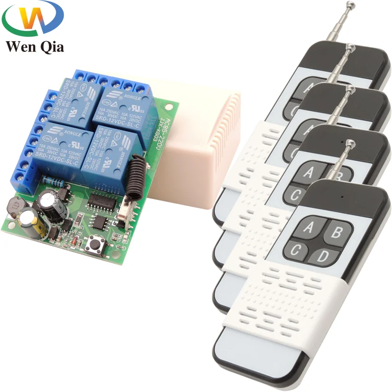433MHz-Universal-Remote-Control-AC220V-10A-4CH-2200W-Rf-Relay-Receiver ...