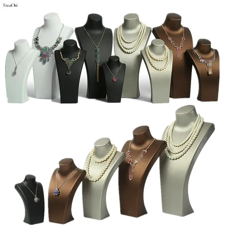 Pu Leather Portrait Neck Display Stand Bust Model Jewelry Pendant Shelf ...
