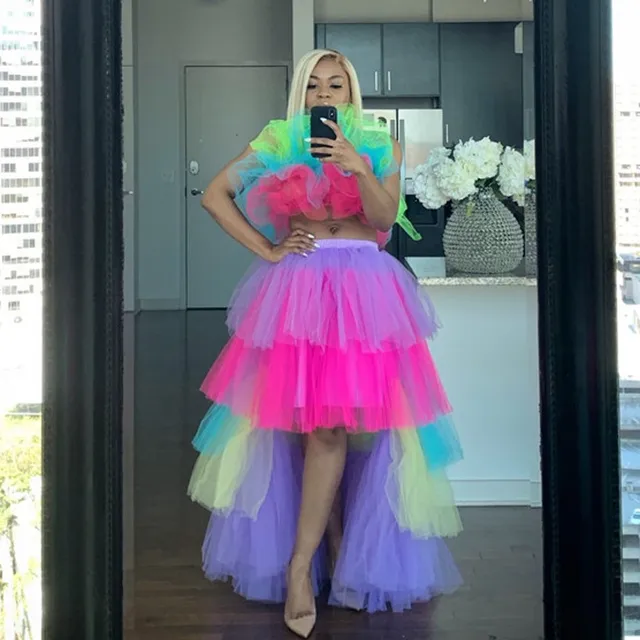 Colorful Tutu Skirt Women Layered saias mulher Rainbow Tulle Skirts ...