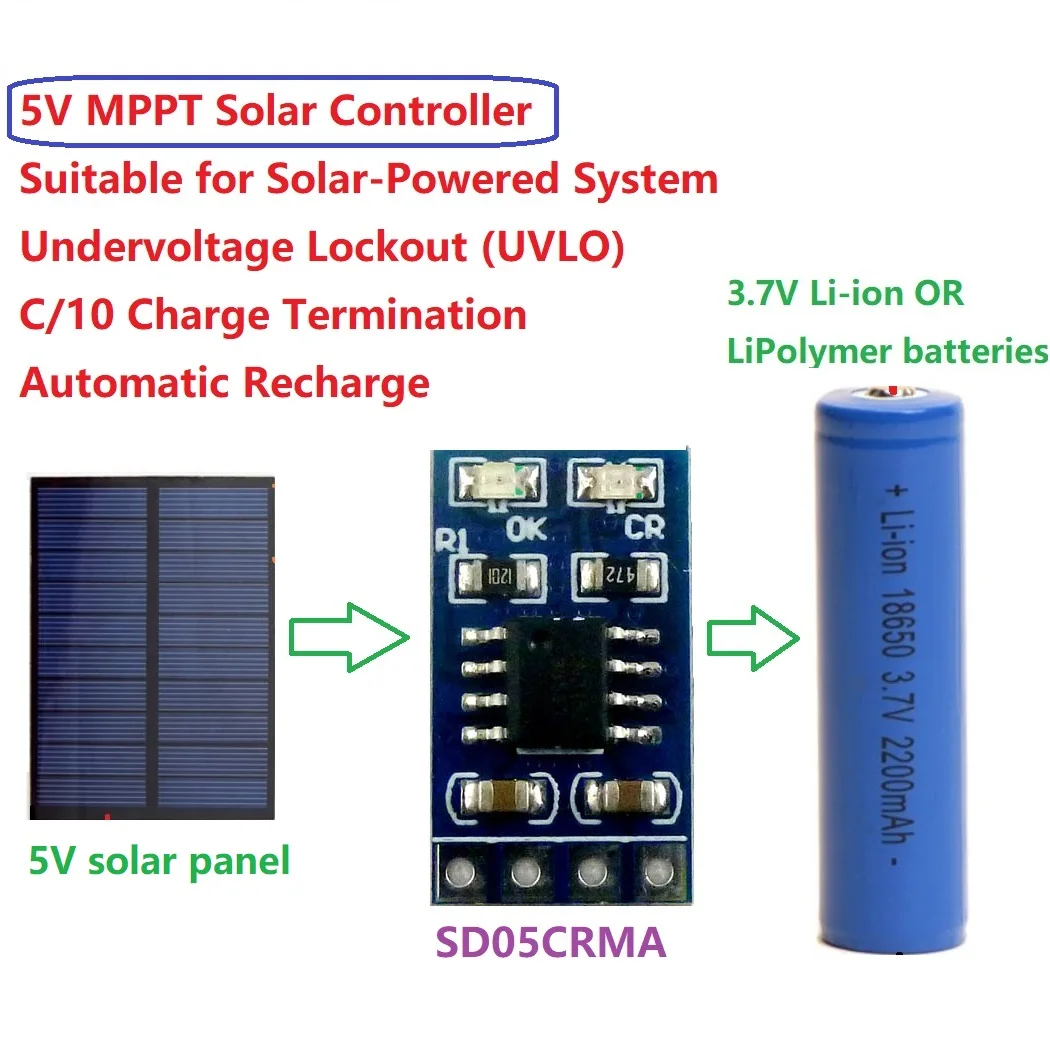 MPPT Solar Controller 3.7V 4.2V 18650 Lithium Battery Charging 1A ...