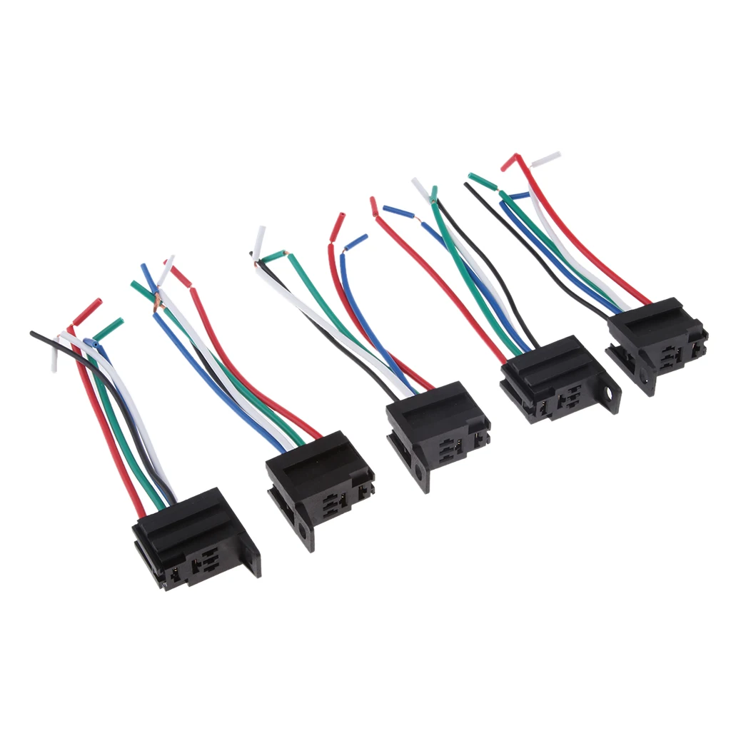 5 Pcs Relay Connector Socket With Wiring 5 Pin 12v Female Auto ...