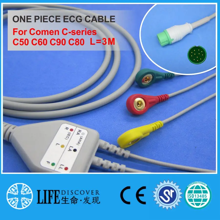ECG-CABLE-with-3-leadwires-snap-for-Comen-C-series-C50-C60-C90-C80 ...