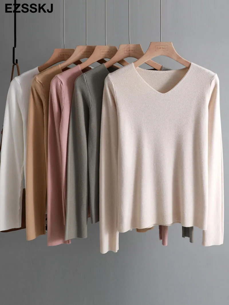 chic casual Autumn Winter Basic Sweater pullovers Women v-neck Solid ...