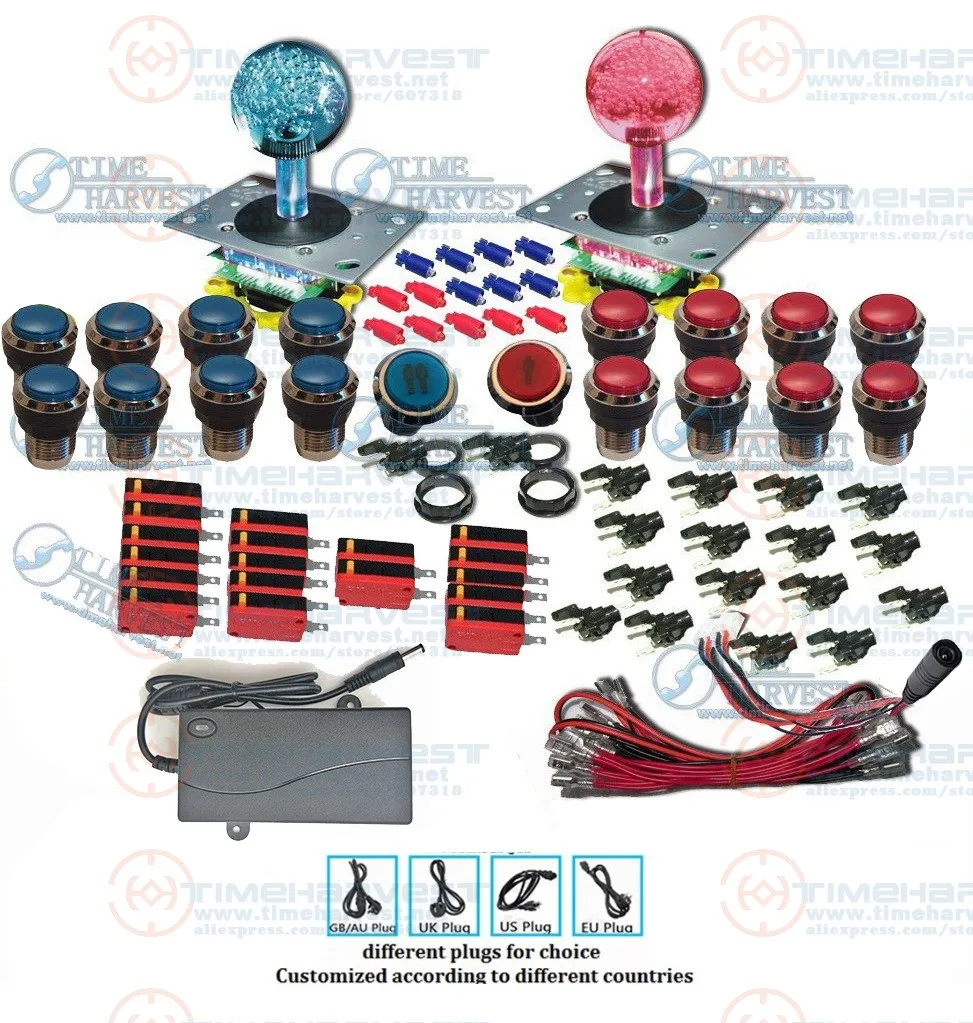 DIY Arcade Game controller parts kit LED Illuminated chrome push button ...