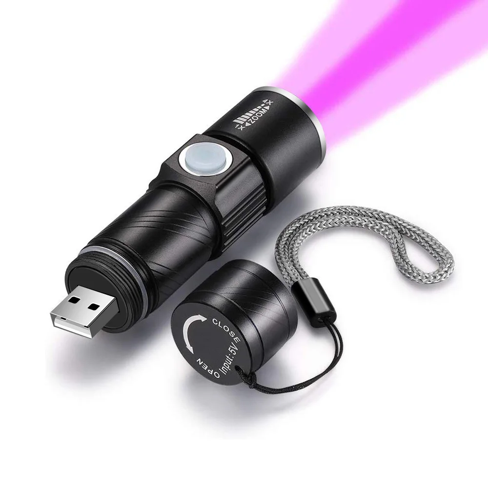 Lâmpada uv usb recarregável 3 modo 365nm ultravioleta mini uv led ...
