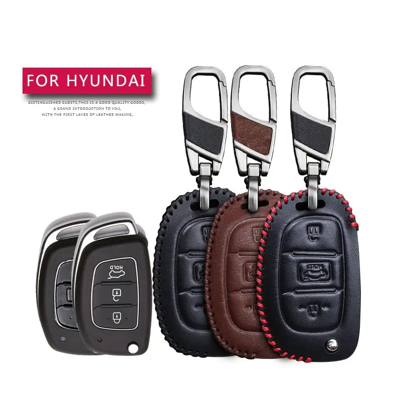 Leather Car Key Case Cover For Hyundai Creta I10 I20 Tucson Elantra ...