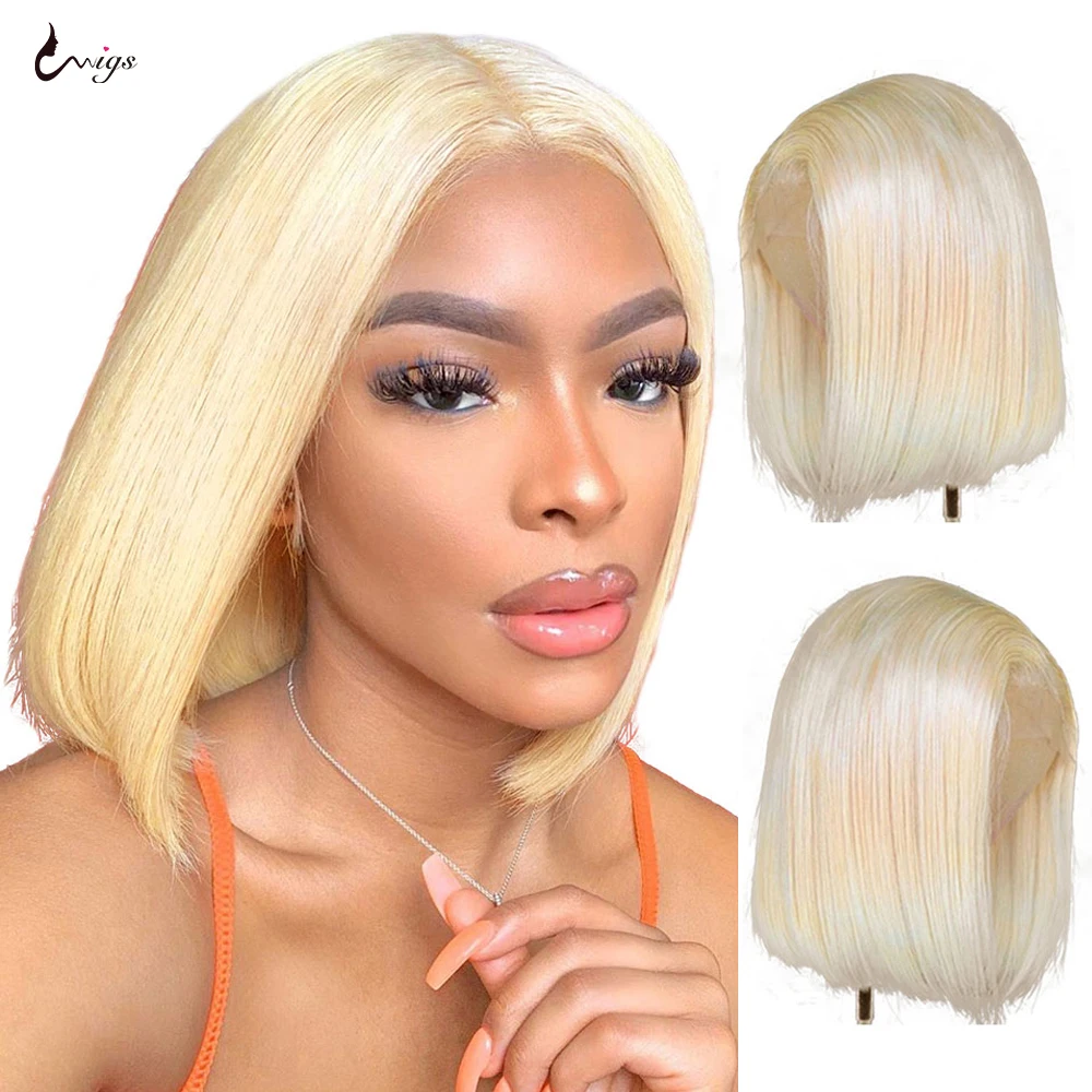 613 Blonde Lace Frontal Wig Straight Short Bob Human Hair Wigs 613 Bob ...