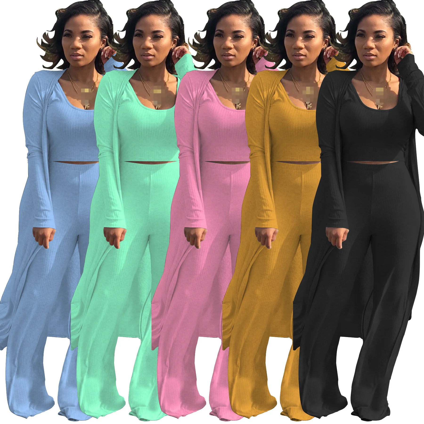Conjunto de tres piezas para mujer, ropa de manga larga y cuello ...